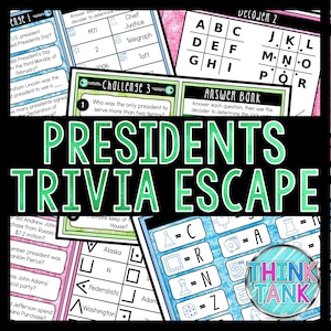 Presidents Trivia Game, Escape Room for Kids, Printable Party Game ...