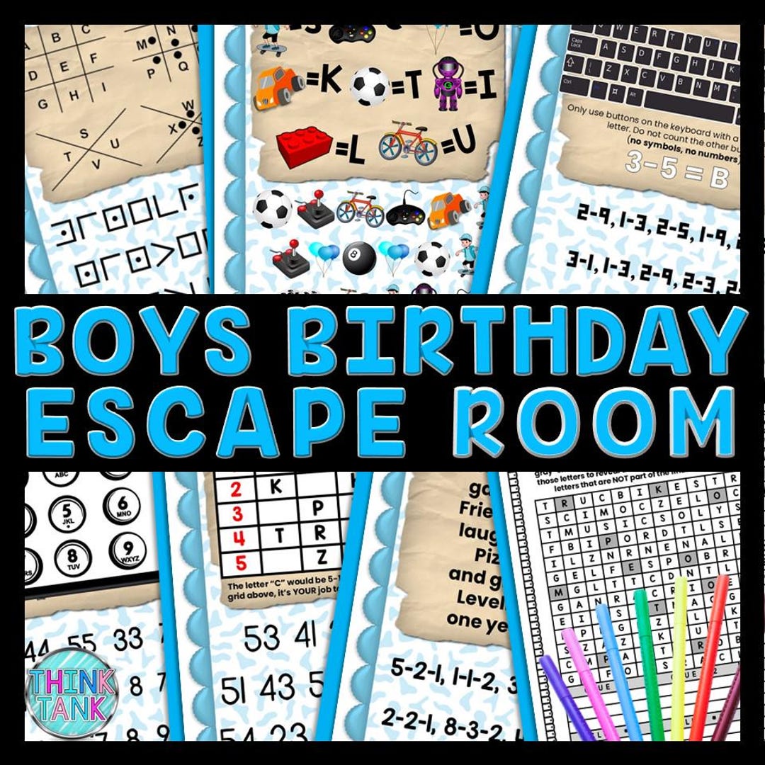 Boys Birthday Escape Room Word Search, Printable Party Game for Kids ...