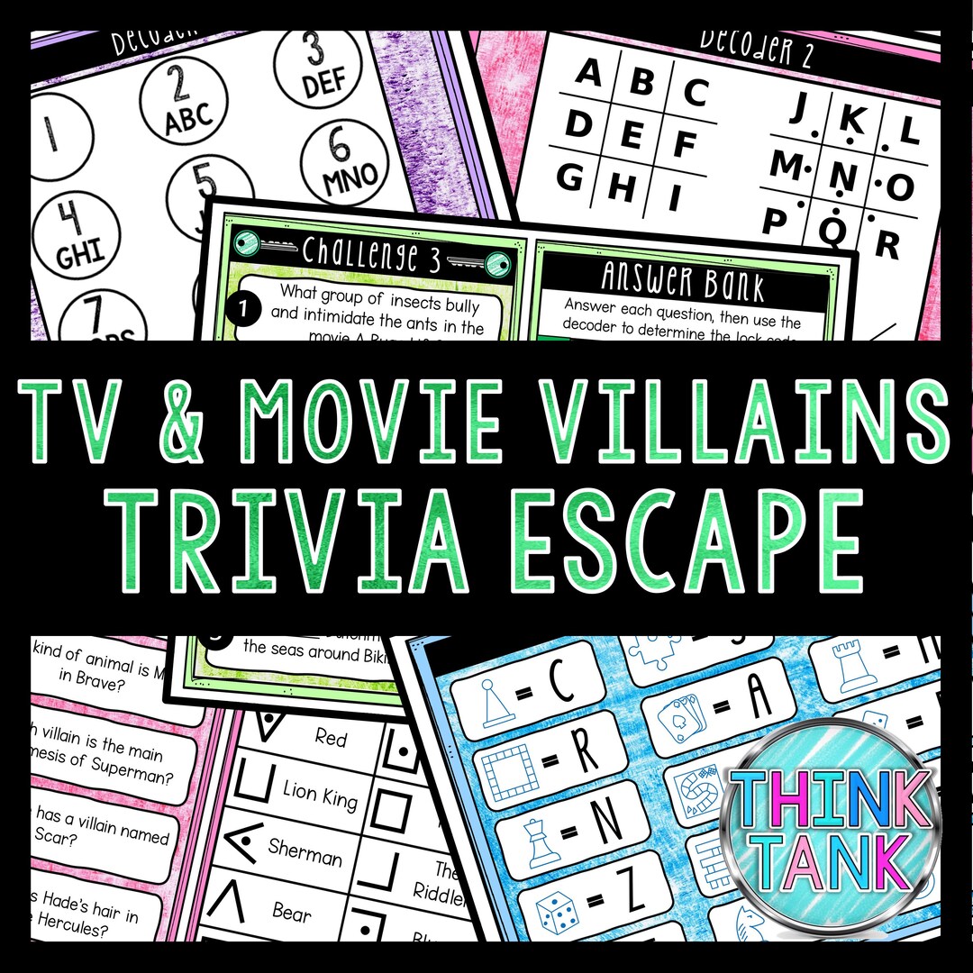 TV and Movie Villains Trivia Game - Escape Room for Kids - Printable ...
