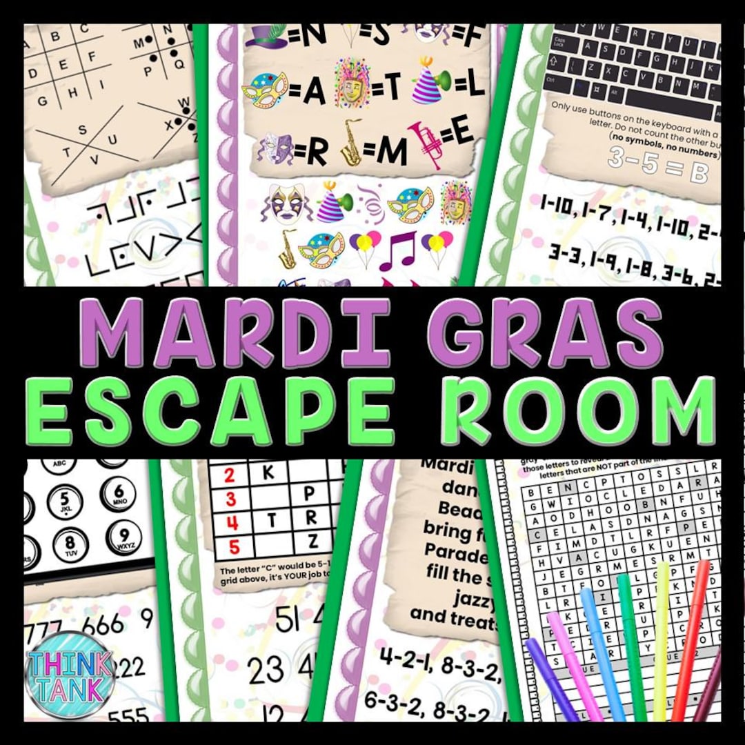 Mardi Gras Escape Room Word Search, Printable Party Game for Kids ...