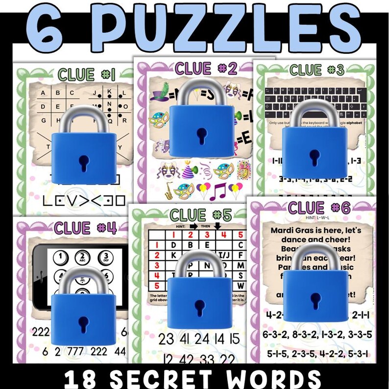 Mardi Gras Escape Room Word Search, Printable Party Game for Kids ...