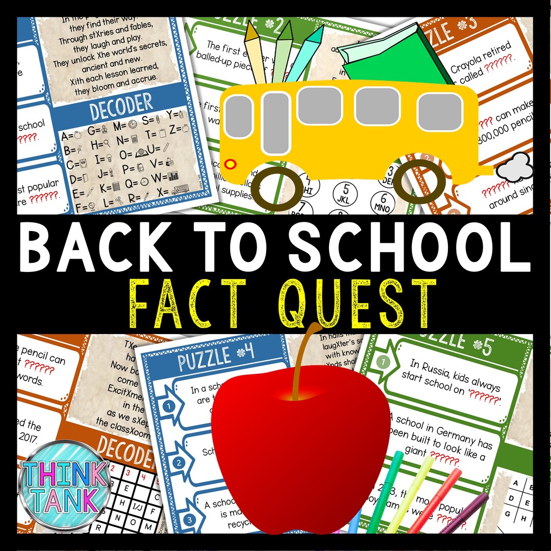 Back to School Fact Quest Escape Room for Kids, Printable Party Game ...