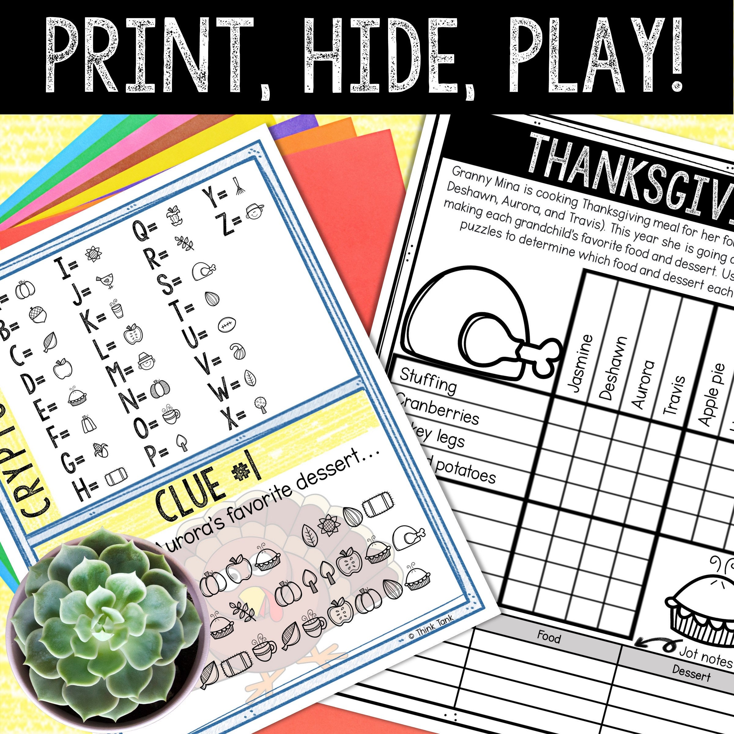 Thanksgiving Logic Puzzle Scavenger Hunt Game for Kids, Party Game ...