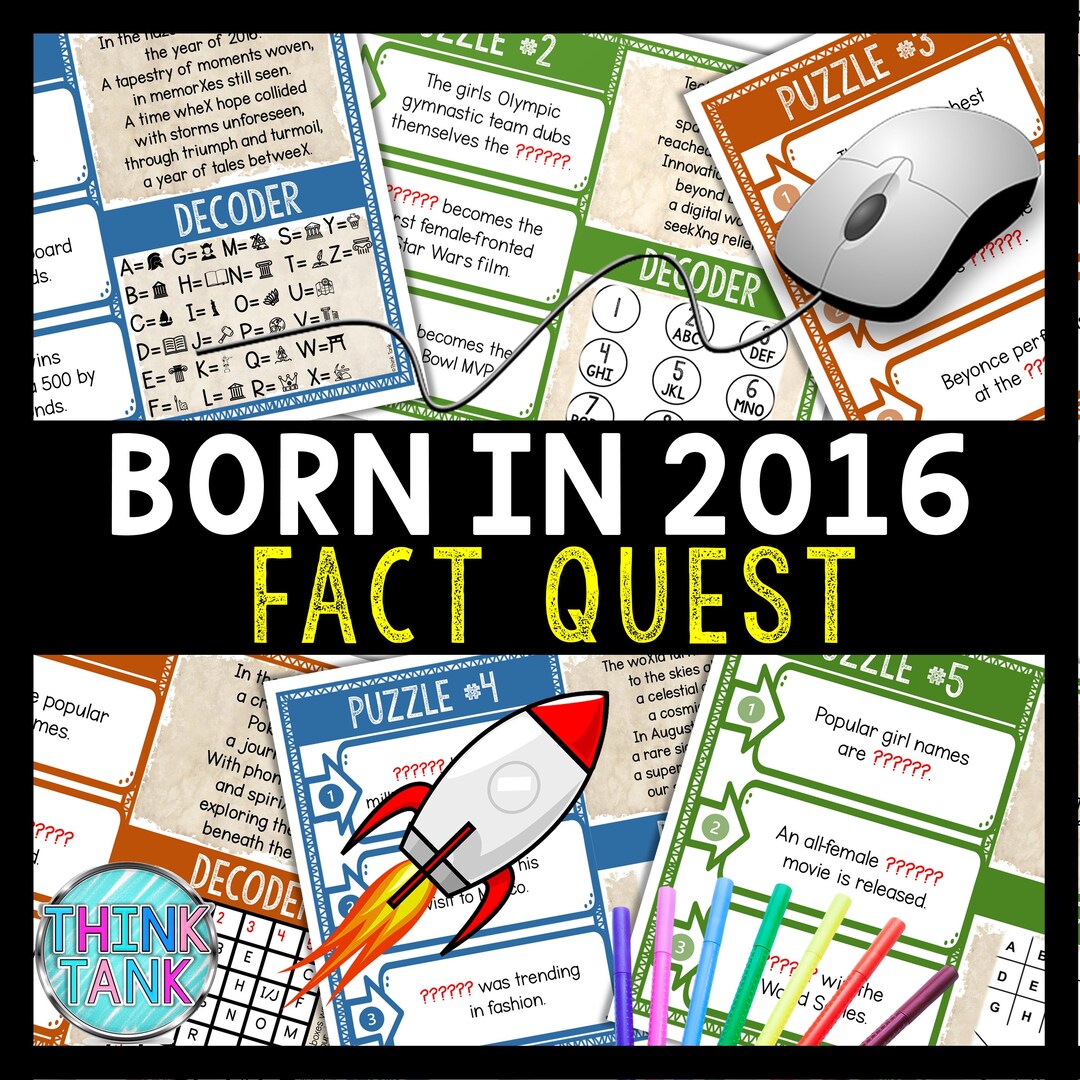 Born in 2016 Fact Quest Escape Room for Kids, Printable Party Game ...