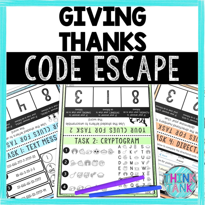 Giving Thanks Escape Room Code for Kids Printable Party Game - Etsy