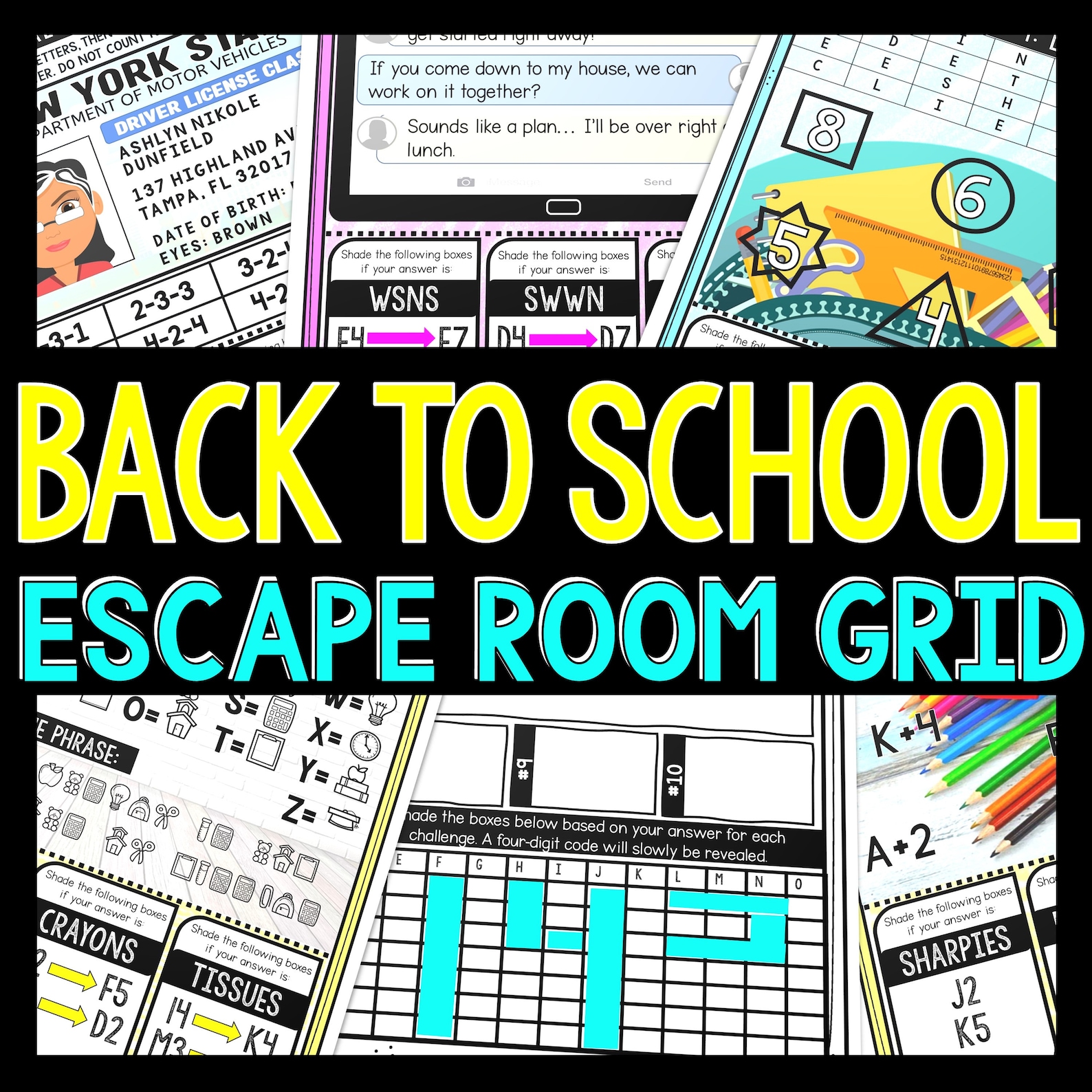 Back to School Escape Room GRID for Kids Printable Party - Etsy