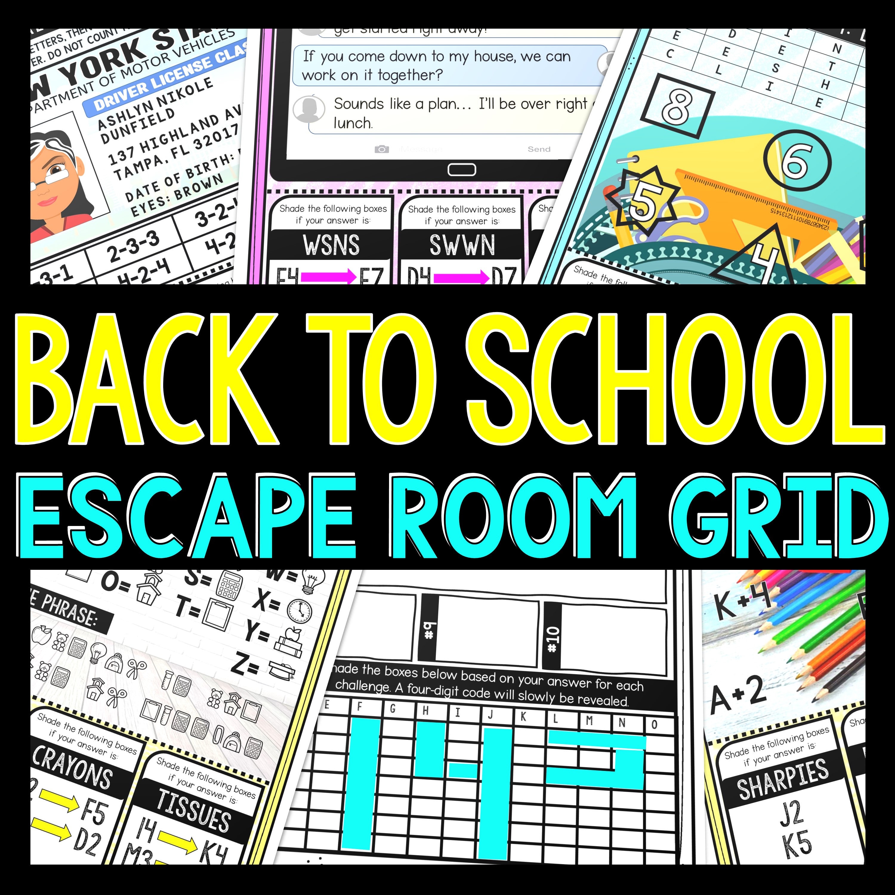 Back to School Escape Room GRID for Kids Printable Party - Etsy