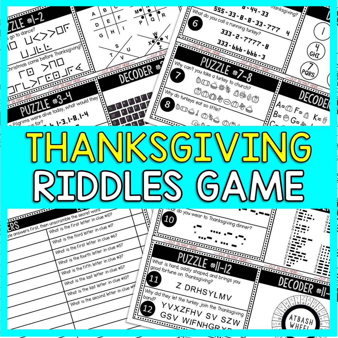 Thanksgiving Riddles Game, Scavenger Hunt for Kids, Escape Room Puzzle Clues, Printable Kids ...