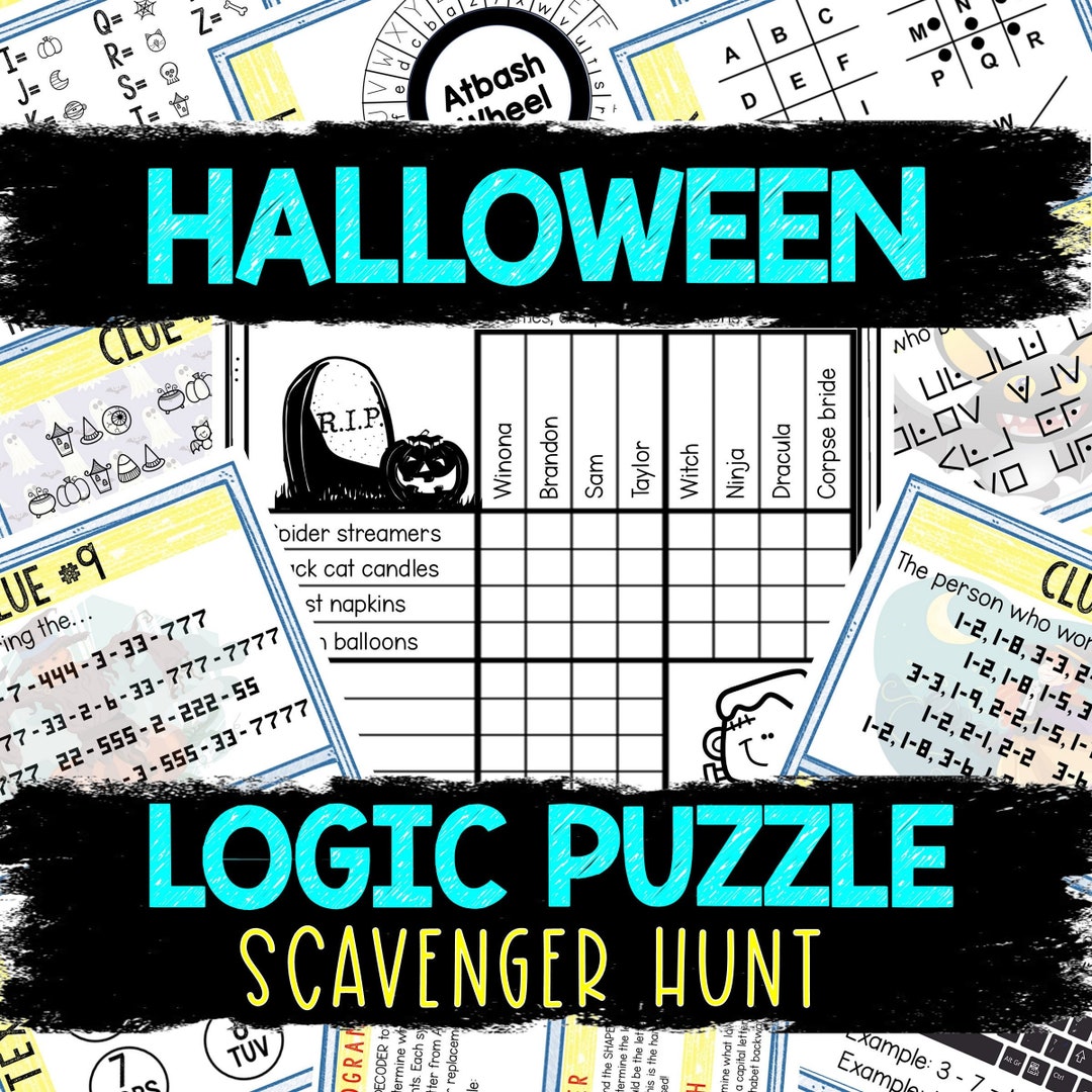 Halloween Logic Puzzle Scavenger Hunt Game for Kids, Party Game ...