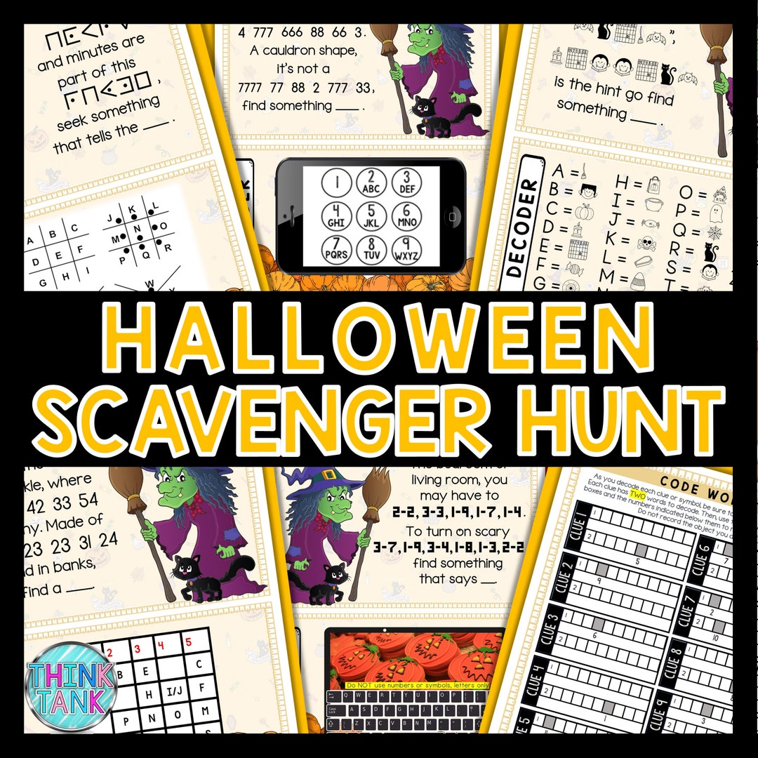 Halloween Scavenger Hunt for Kids With Escape Room Puzzles, Printable ...