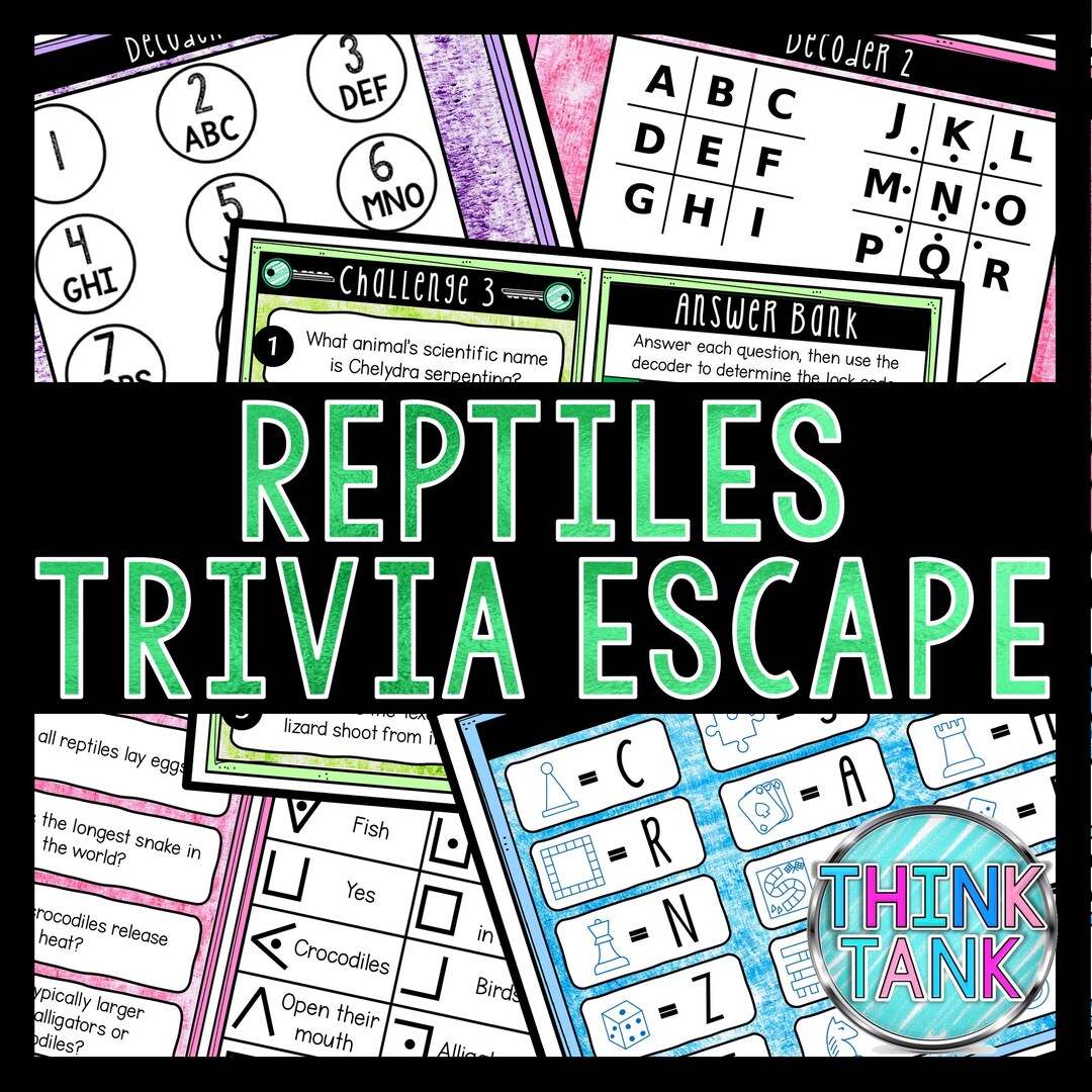 Reptiles Trivia Game - Escape Room for Kids - Printable Party Game ...
