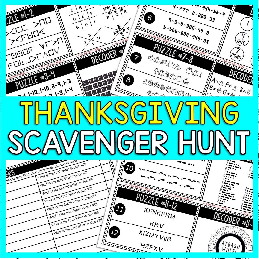 Thanksgiving Scavenger Hunt for Kids - Escape Room Puzzle Clue ...
