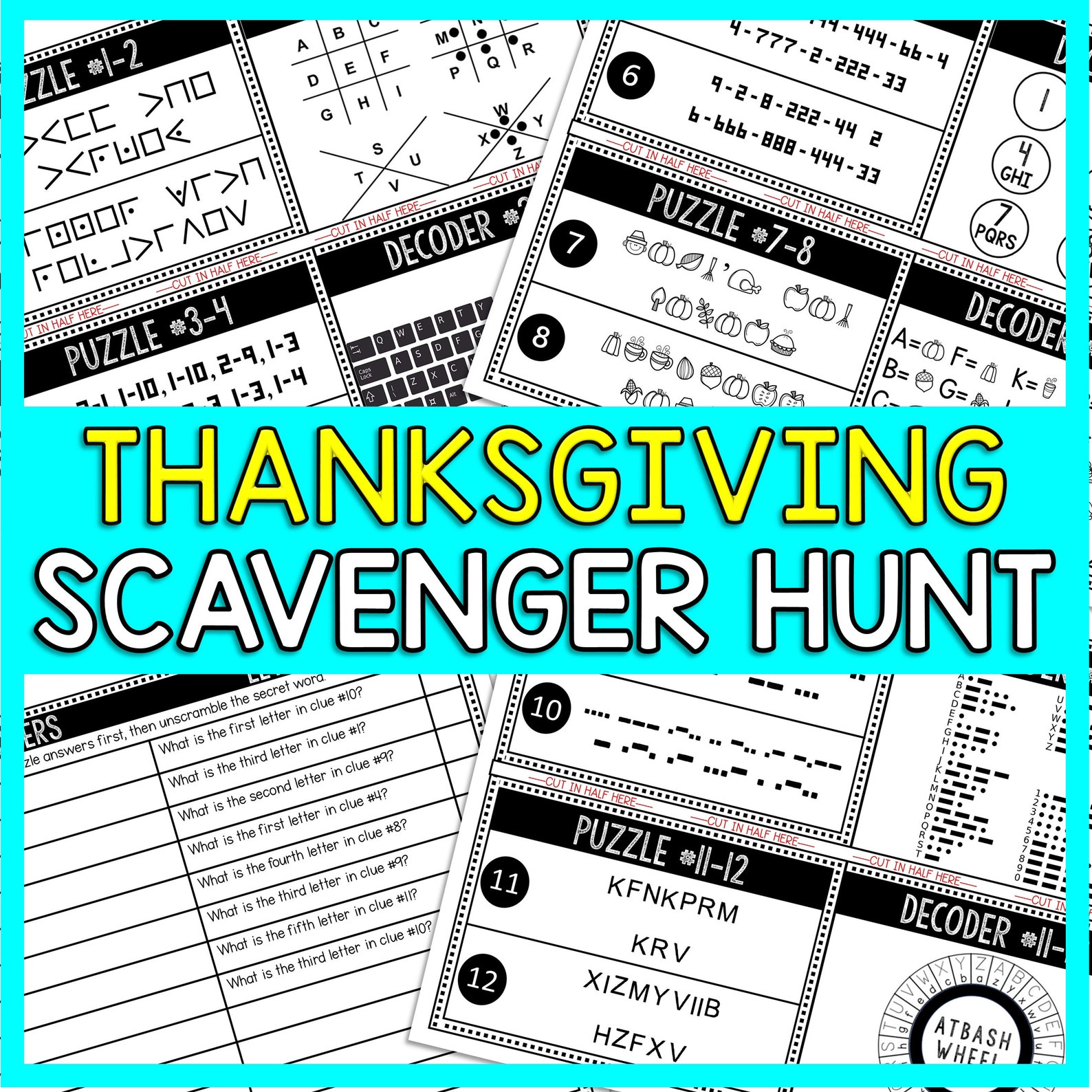 Thanksgiving Scavenger Hunt for Kids - Escape Room Puzzle Clue ...