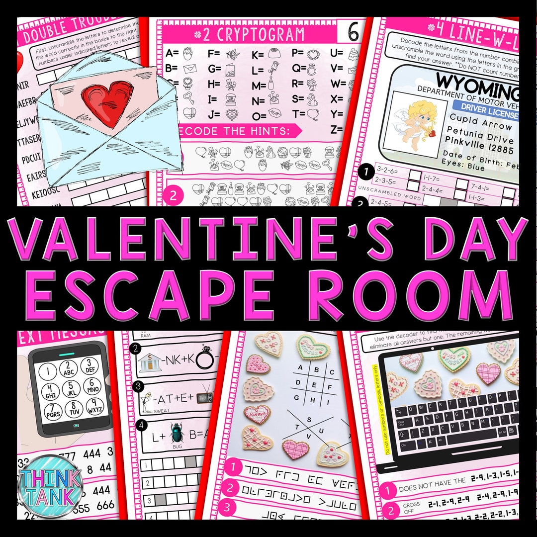 Valentine's Day Escape Room for Kids, Printable Party Game, Cipher ...