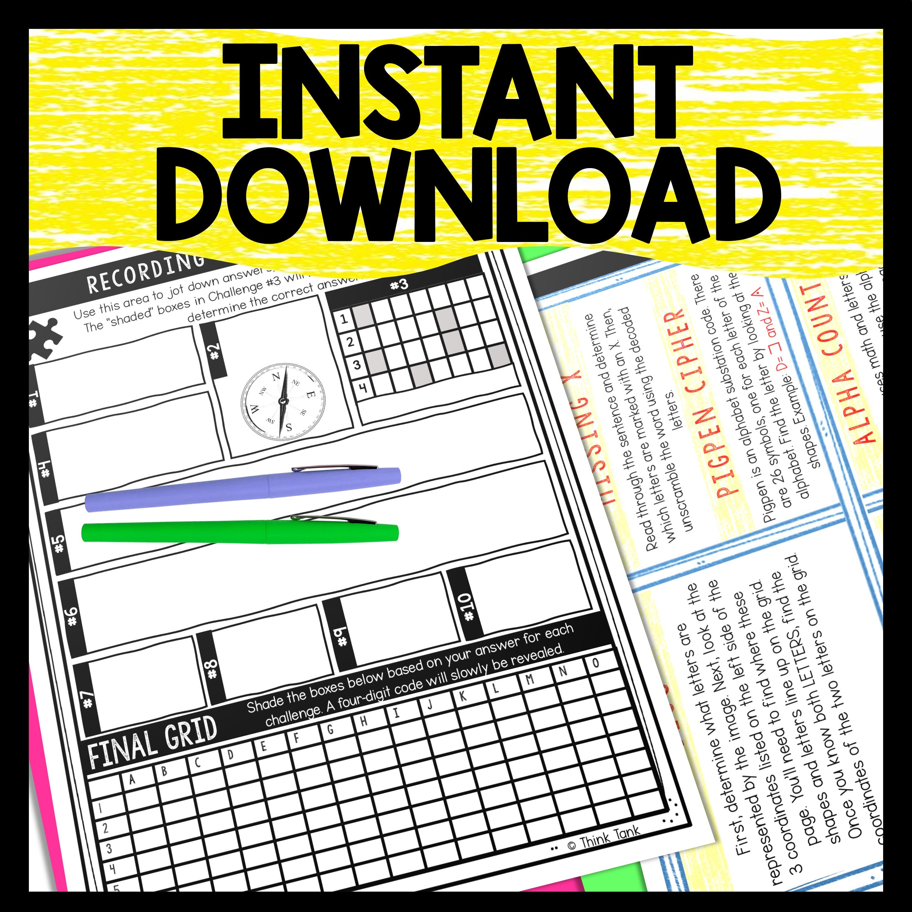 Halloween Monsters GRID Escape Room for Kids - Printable Party Game ...