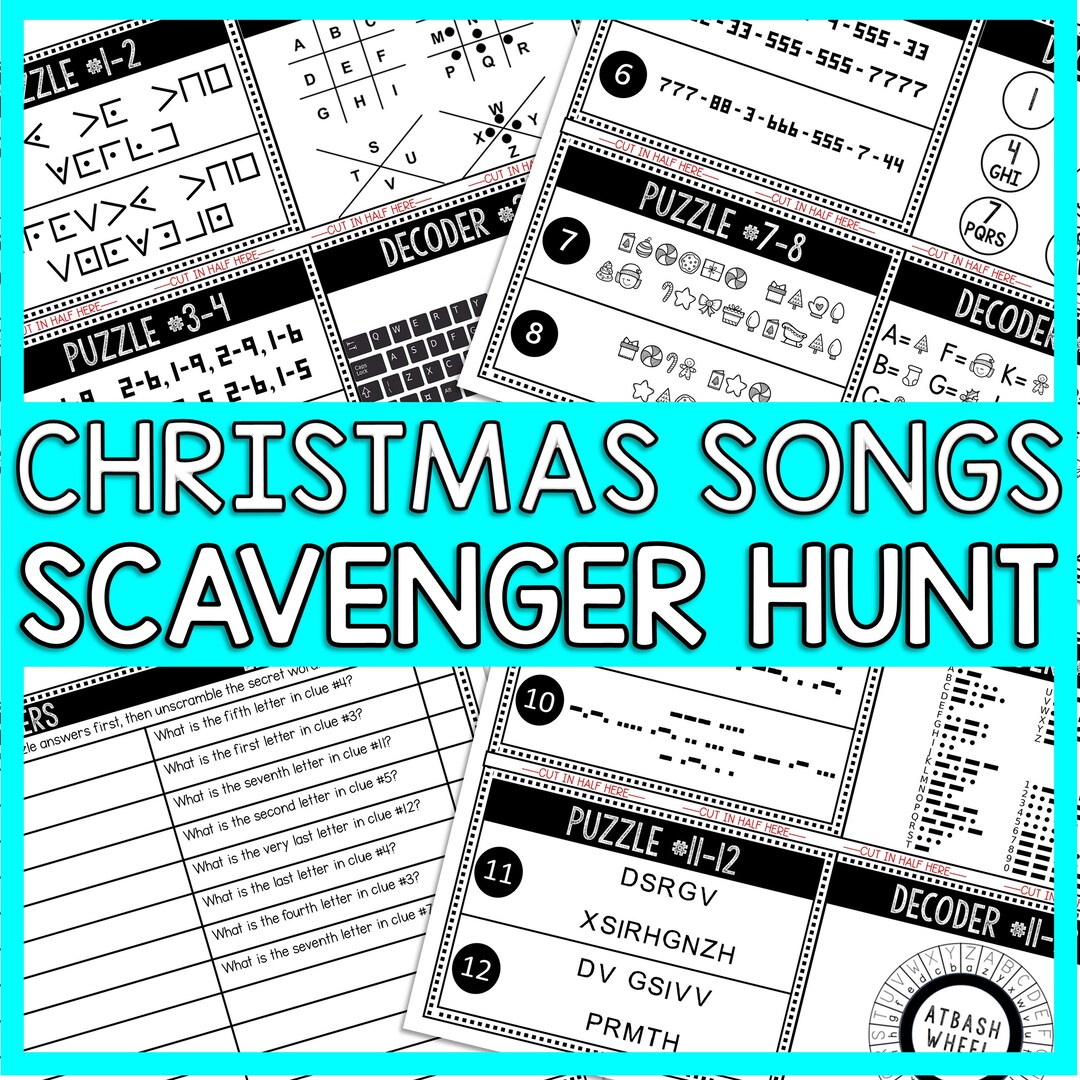 Christmas Songs Scavenger Hunt for Kids - Escape Room Puzzle Clues ...
