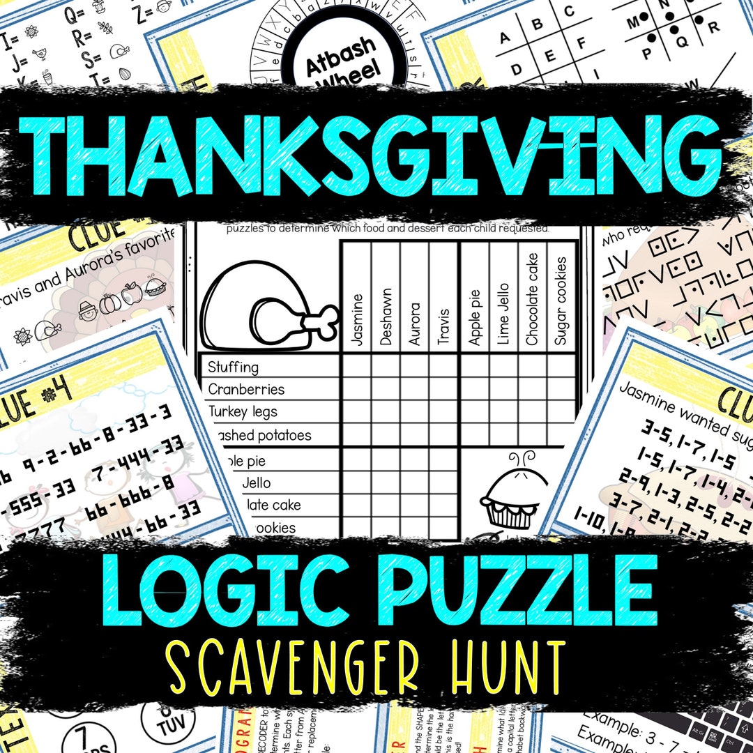 Thanksgiving Logic Puzzle Scavenger Hunt Game for Kids, Party Game ...