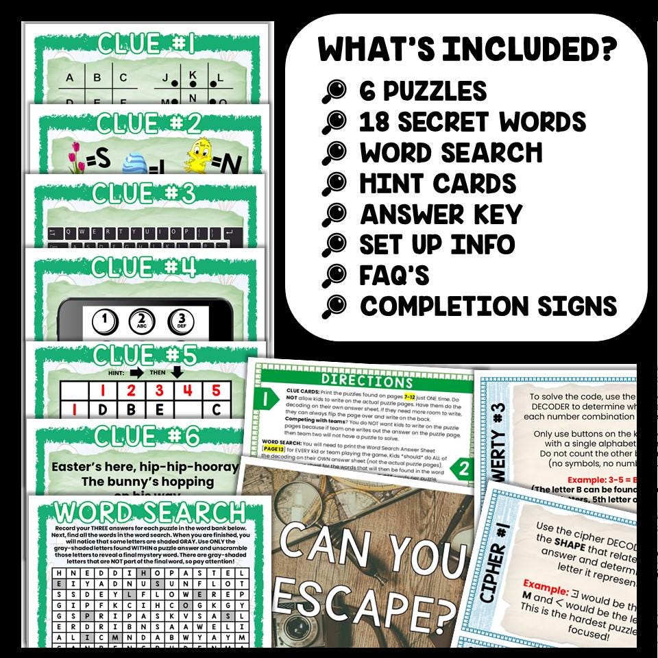 Easter Escape Room Word Search, Printable Party Game for Kids, Holiday ...