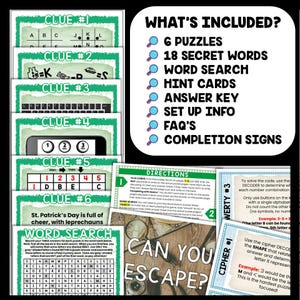 St. Patrick's Day Escape Room Word Search, Printable Party Game for ...