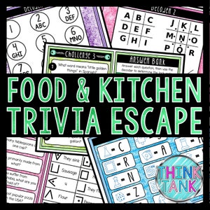 Food and Kitchen Trivia Game, Escape Room for Kids, Printable Party ...