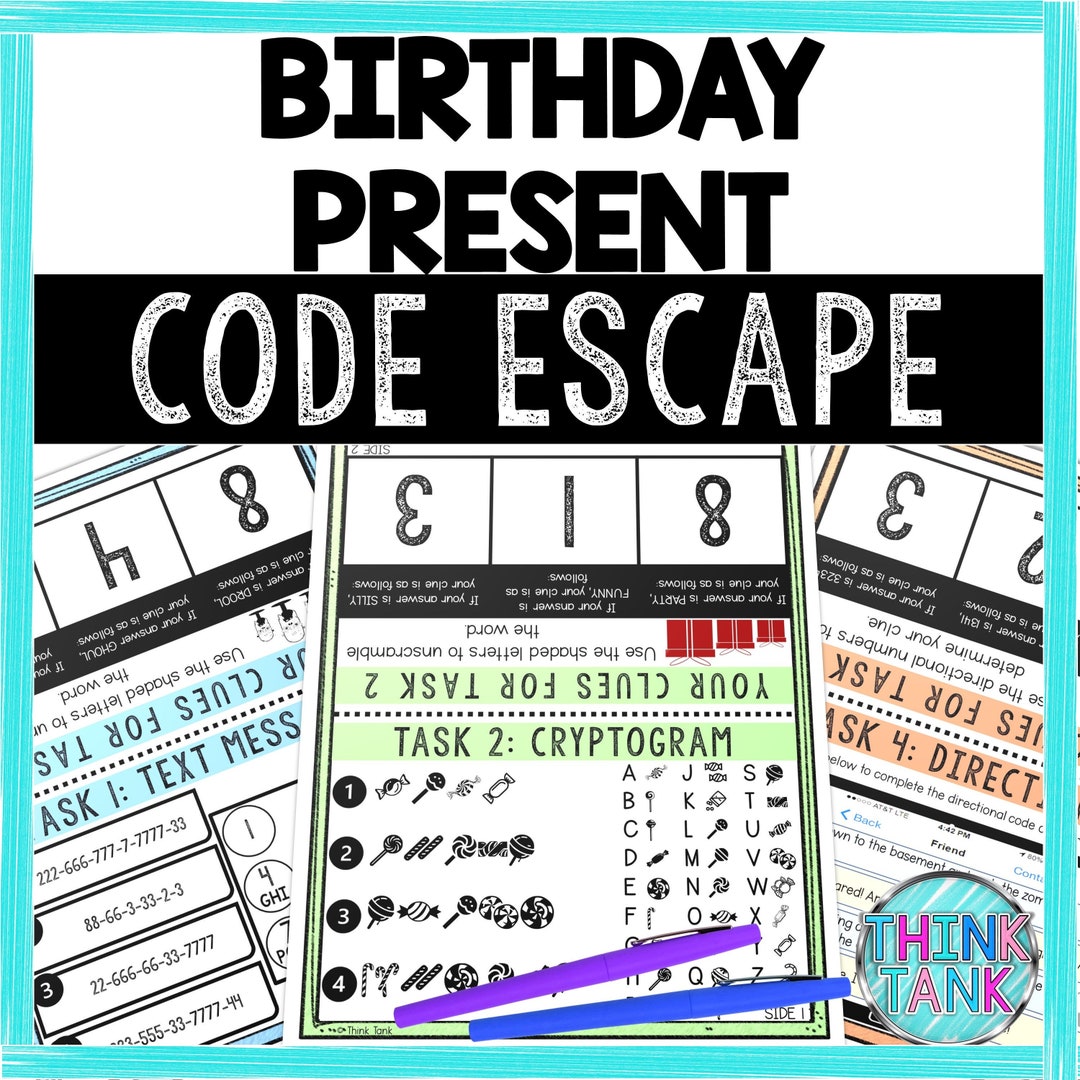 Birthday Present Escape Room Code for Kids - Printable Party Game ...