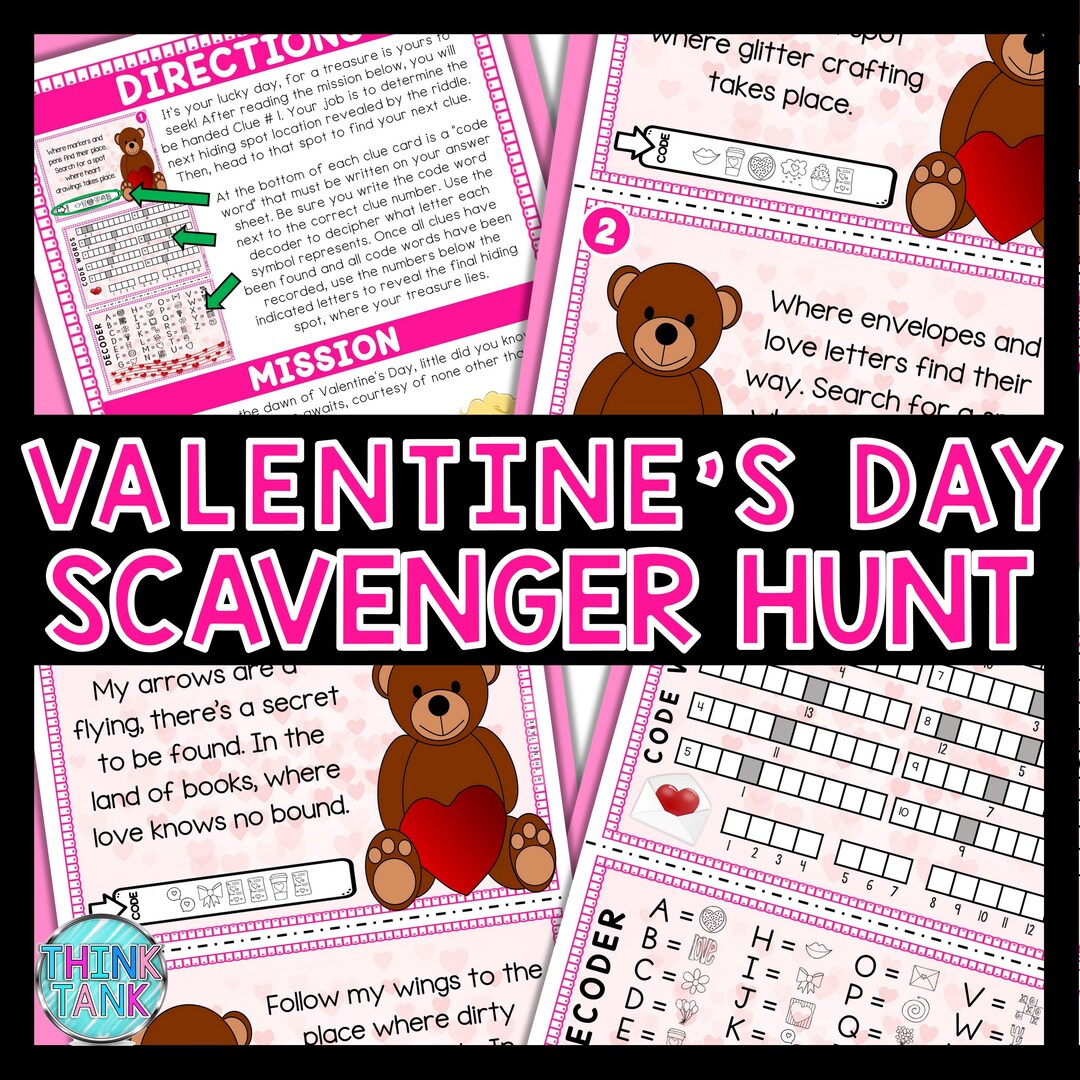 Valentine's Day Scavenger Hunt for Kids, Indoor Printable Game, Secret ...