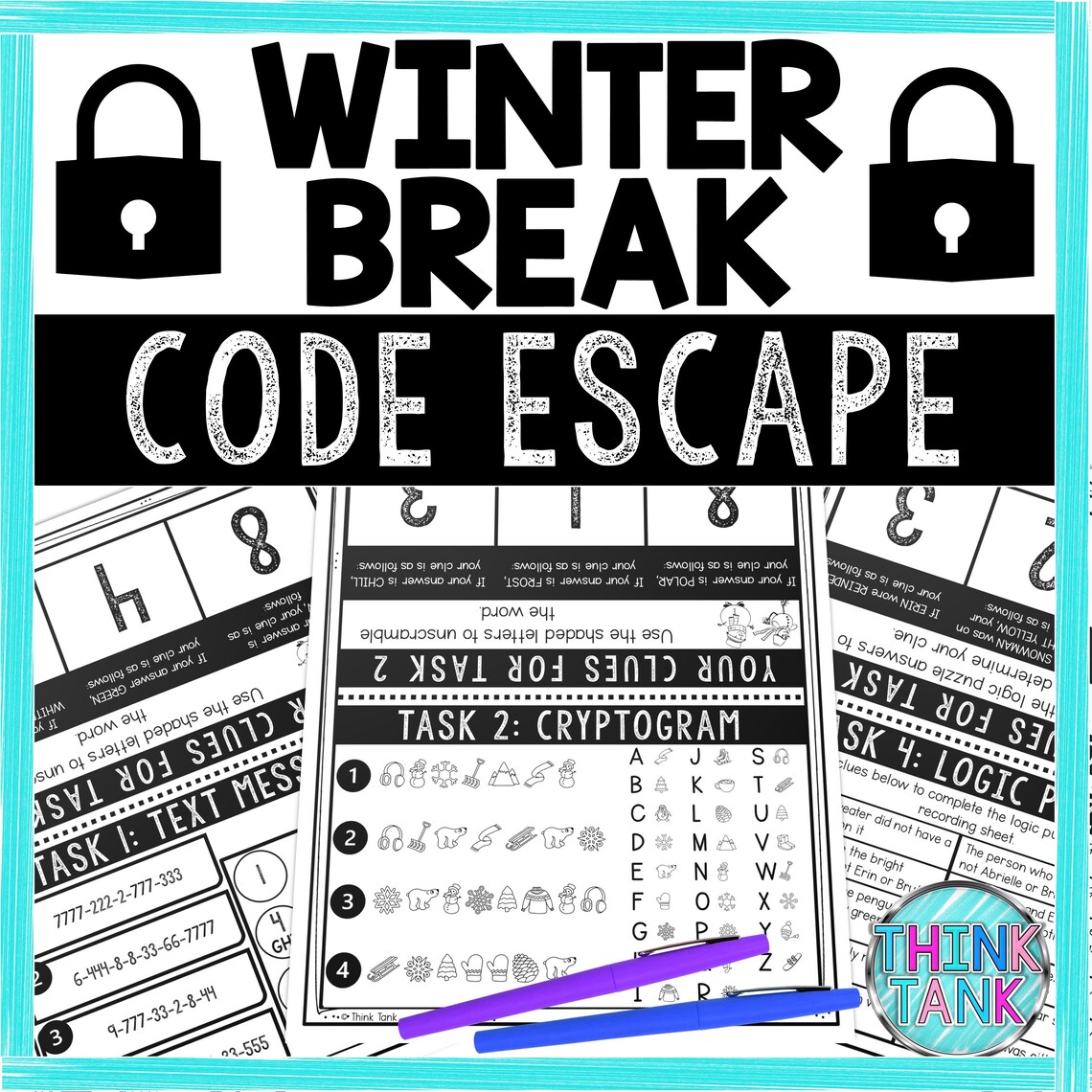 Winter Break Escape Room Code for Kids Printable Party Game - Etsy