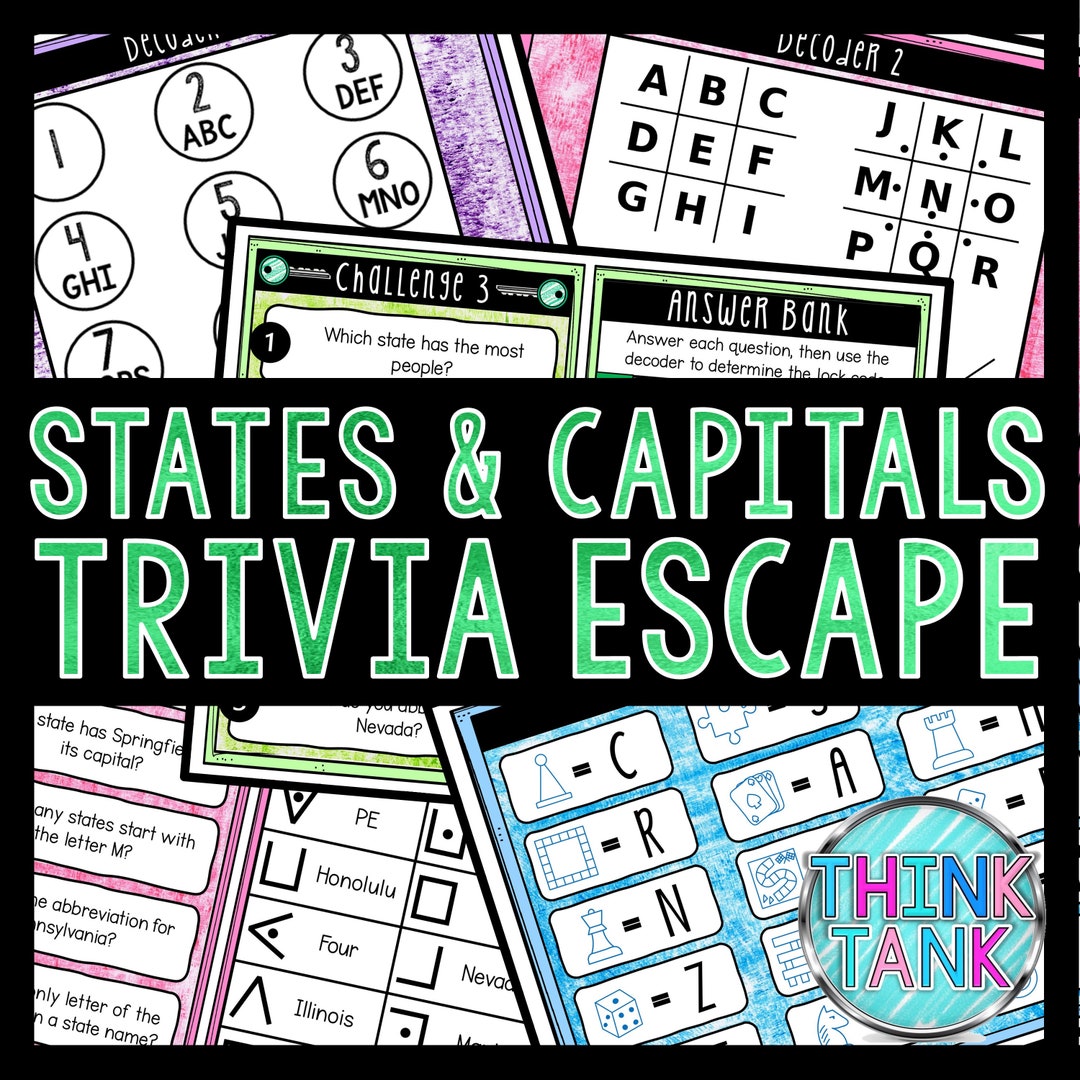 States & Capitals Trivia Game - Escape Room for Kids - Printable Party ...