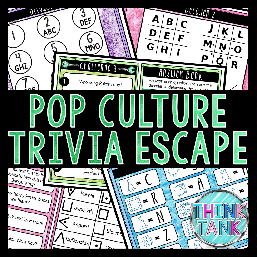 Pop Culture Trivia Game - Escape Room for Kids - Printable Party Game ...