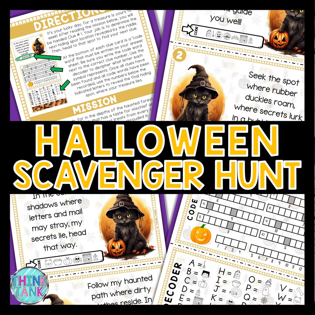 Halloween Scavenger Hunt for Kids, Indoor Printable Game, Secret Code ...
