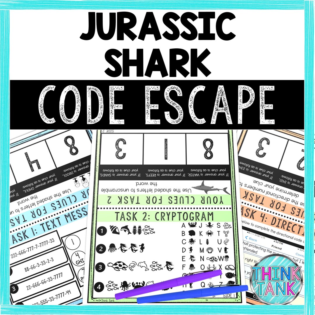 Jurassic Shark Escape Room Code for Kids - Printable Party Game ...