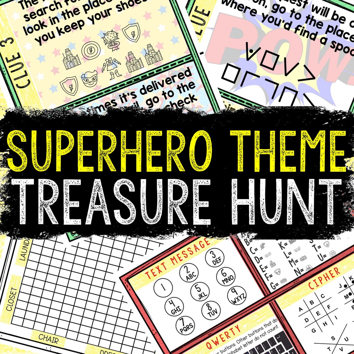 Superhero Theme Treasure Hunt for Kids - Printable Puzzle Game - Indoor ...