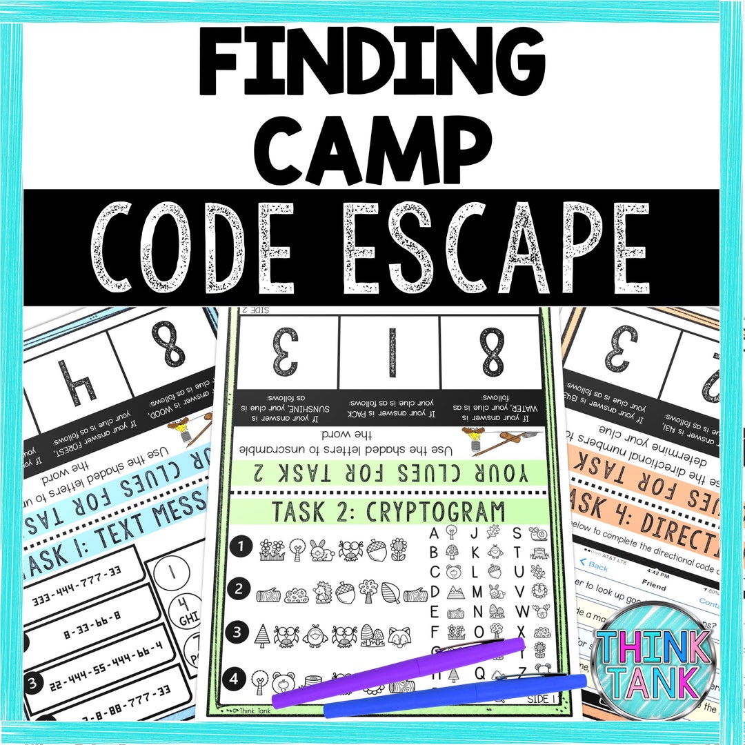 Finding Camp Escape Room Code for Kids - Printable Party Game ...