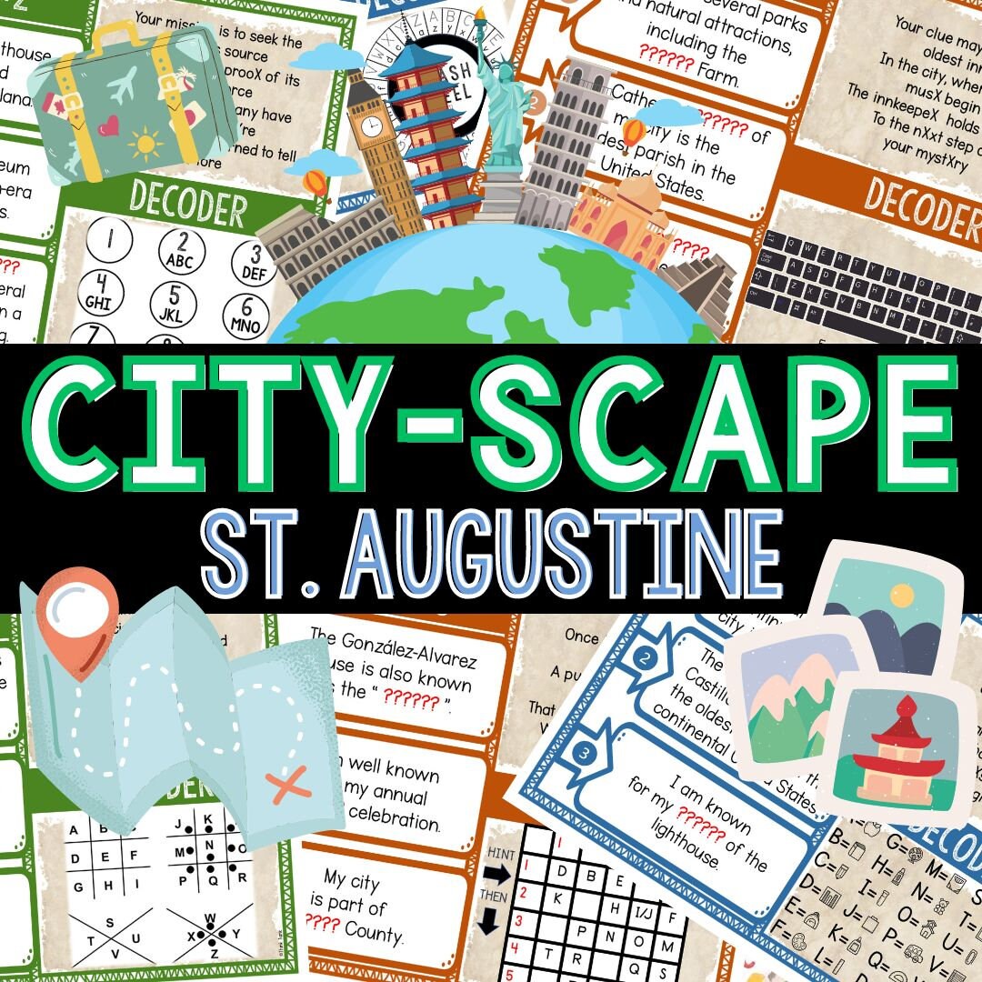 St. Augustine City Scape, Trivia Game, Escape Room for Kids, Printable ...