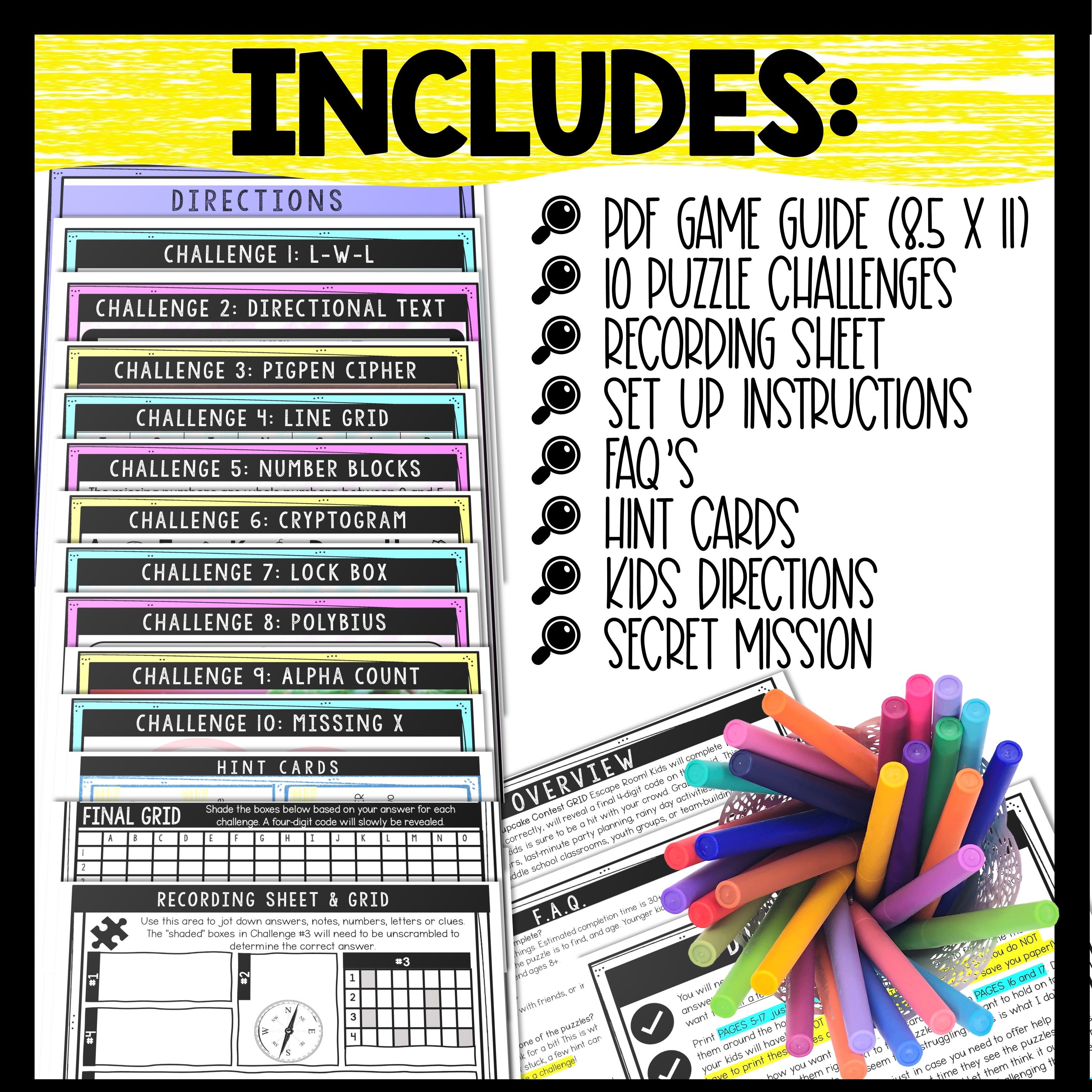 Girls 9th Birthday Party Escape Room GRID for Kids Printable - Etsy