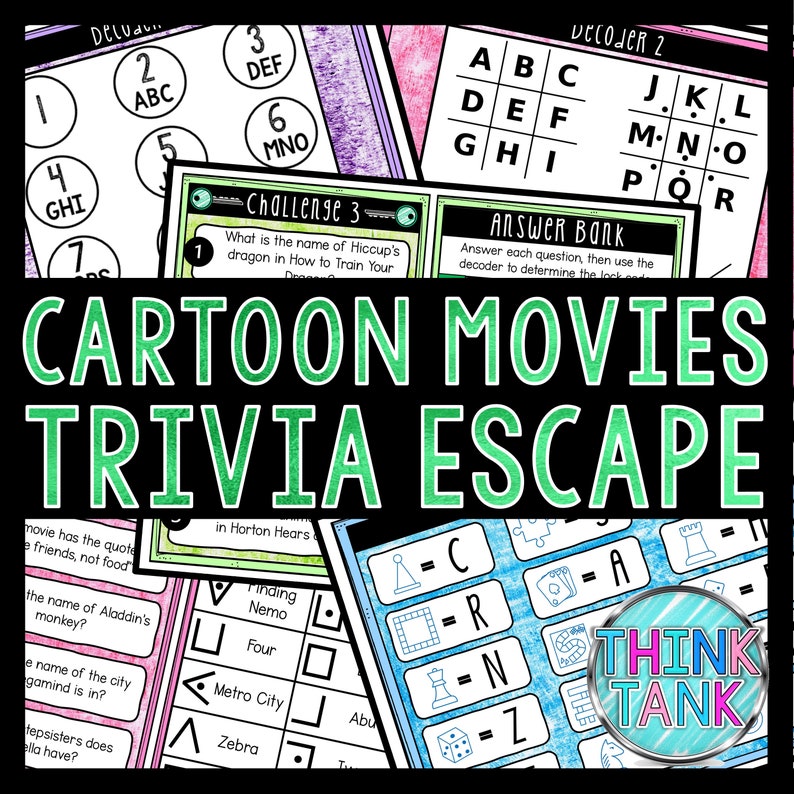 Cartoon Movies Trivia Game Escape Room for Kids Printable - Etsy