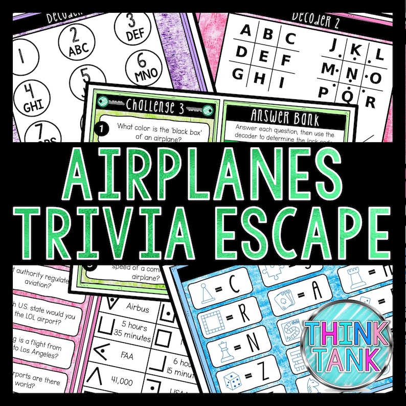 Airplanes Trivia Game - Escape Room for Kids - Printable Party Game ...