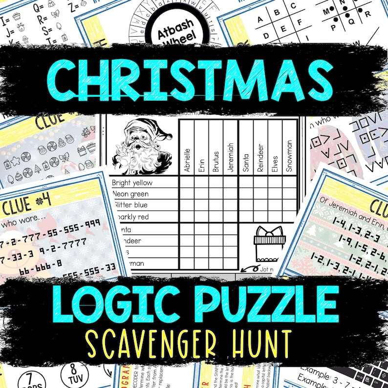 Christmas Logic Puzzle Scavenger Hunt Game for Kids, Party Game, Secret ...