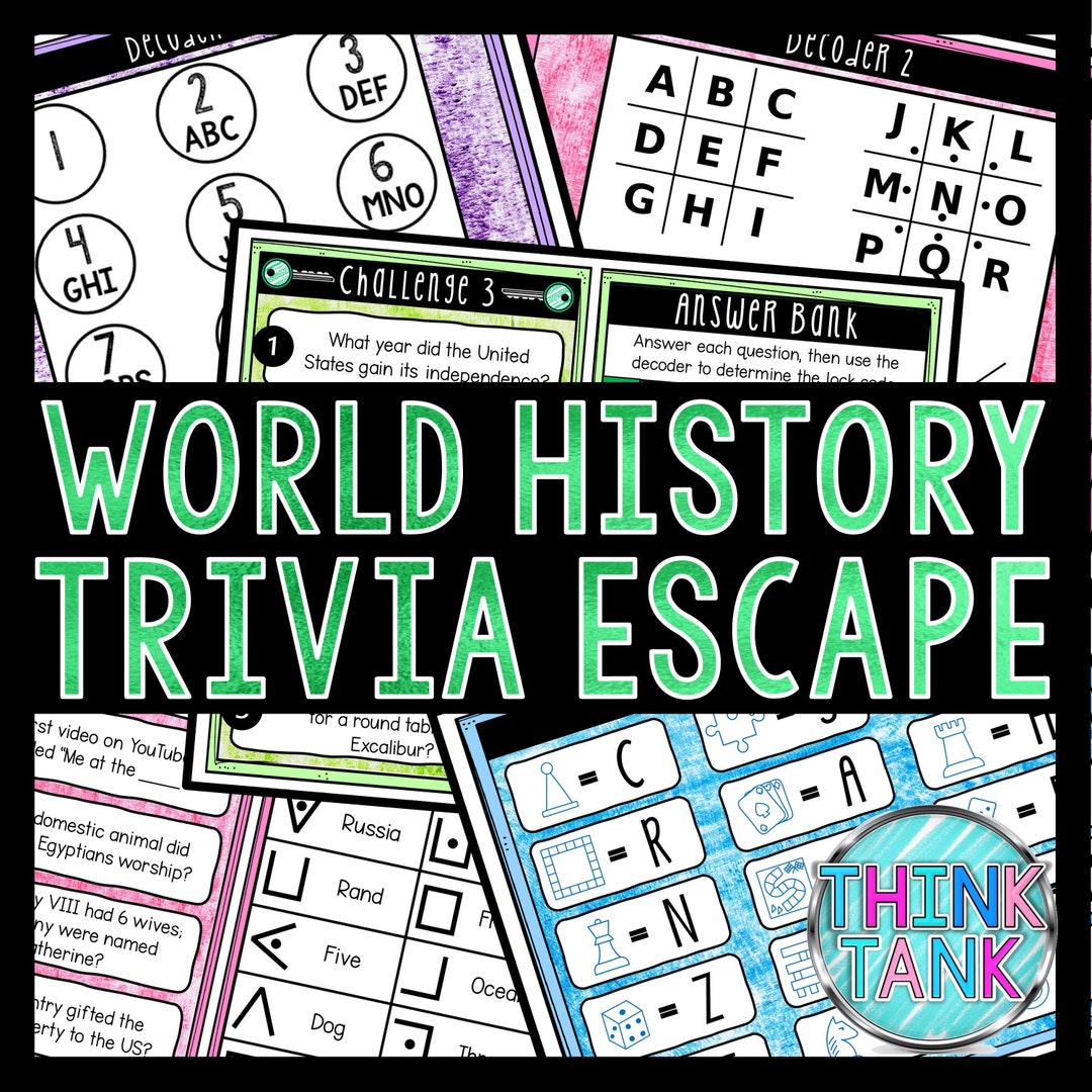 World History Trivia Game - Escape Room for Kids - Printable Party Game ...
