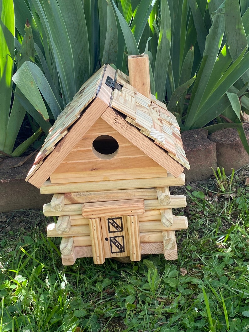 Log House Birdhouse With Natural Wood Finish. This Amazing Log ...