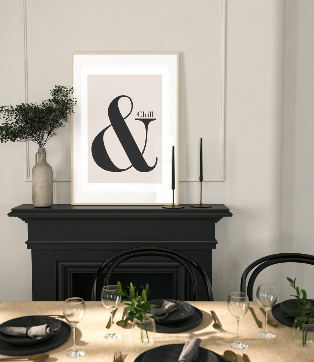 And Chill Ampersand Poster, Beige Quote Print, Retro Typography Poster ...