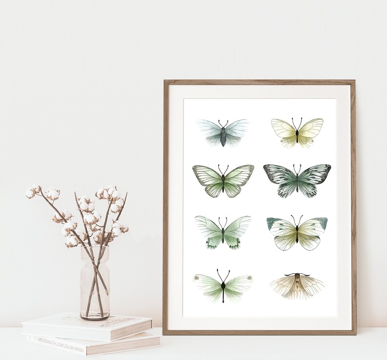 Flower,butterfly, Green Wall Art, Botanical Prints, Set of 3 Prints ...