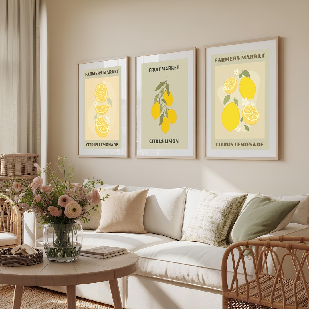 Set of 3 French Fruit Art Prints, Fruit Wall Art, Citrus Fruit Print ...