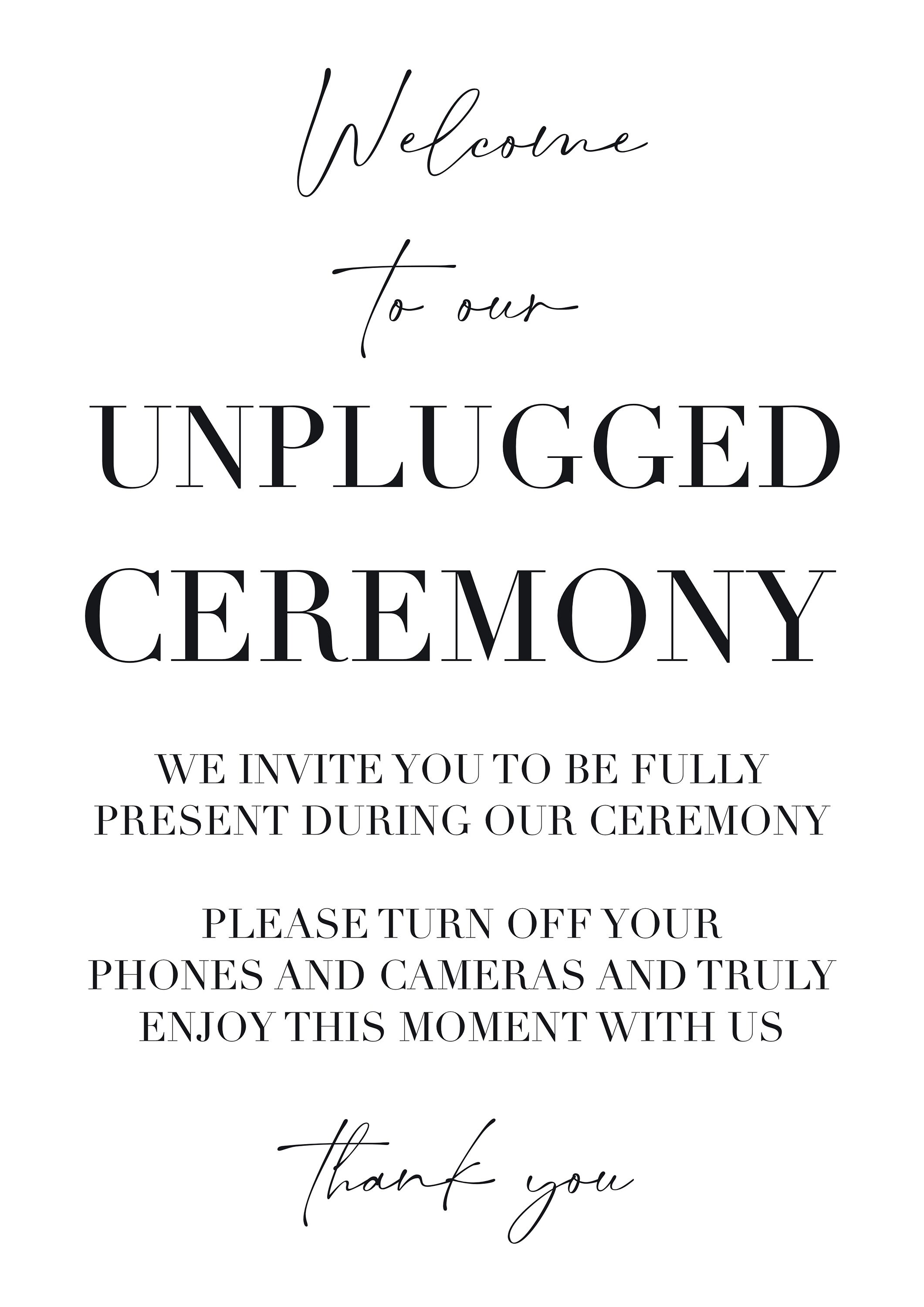 Unplugged Ceremony Sign for Those Special Occasions-turn off Phones ...