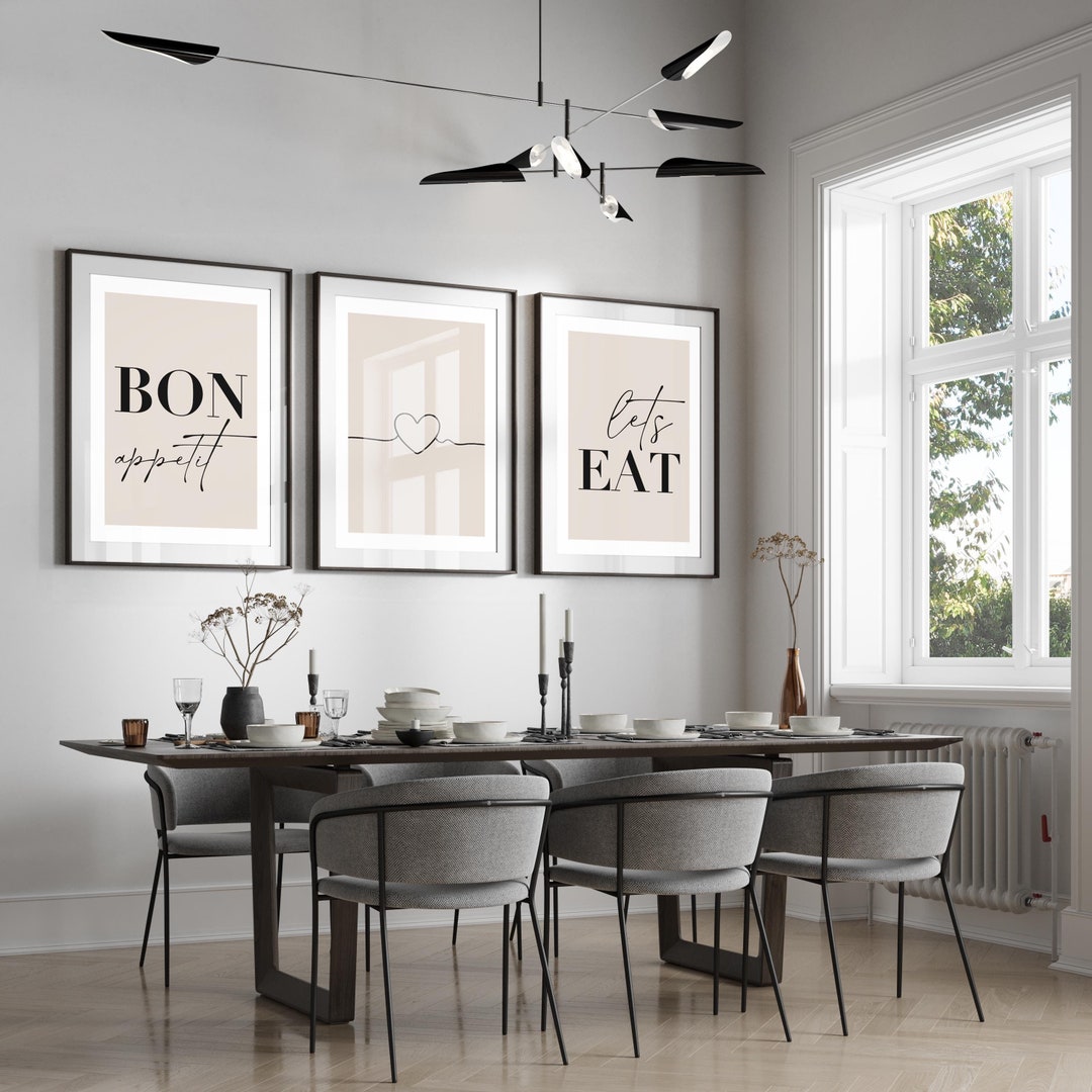 Bon Appetit,lets Eat Dining Room Prints, Set of 3, Kitchen Wall Art ...