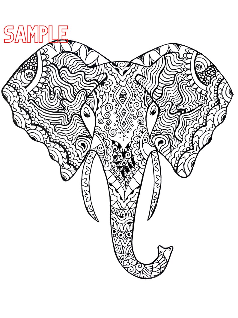 Coloring Pages for Mindfulness Practice - Elephants (hand Drawn) - Etsy