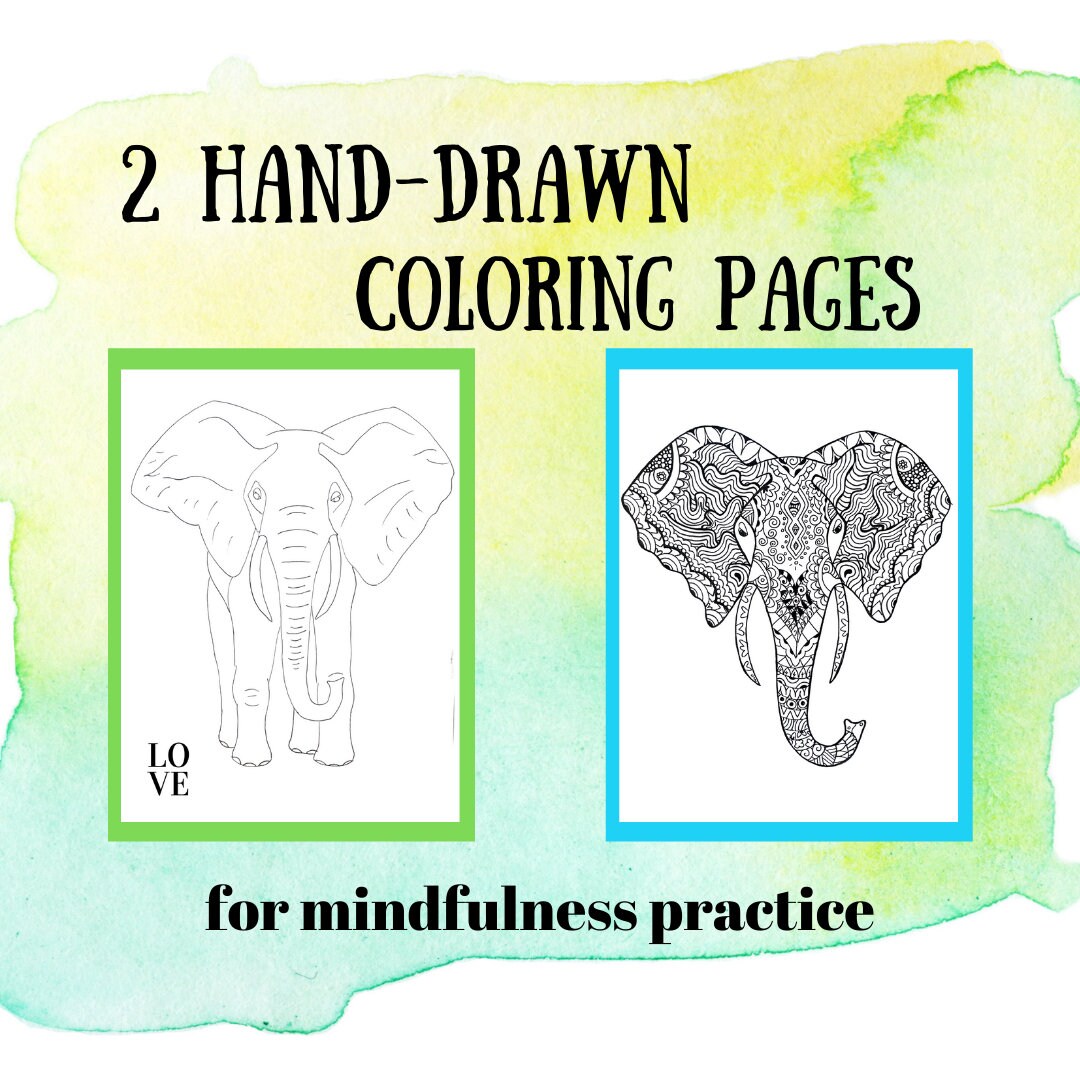 Coloring Pages for Mindfulness Practice - Elephants (hand Drawn) - Etsy