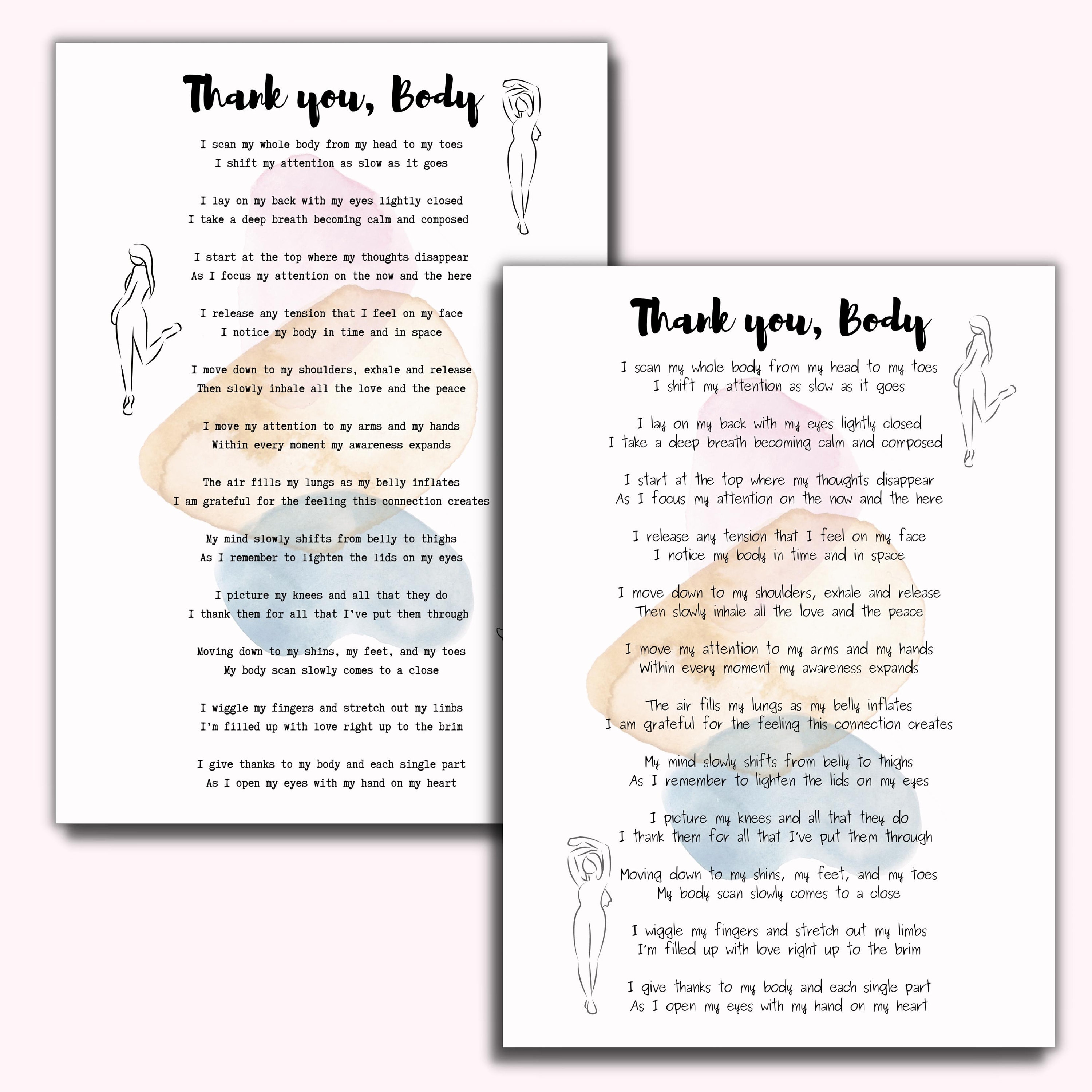 Body Scan Meditation Poem (thank You, Body) [2 Designs per Purchase] - Etsy