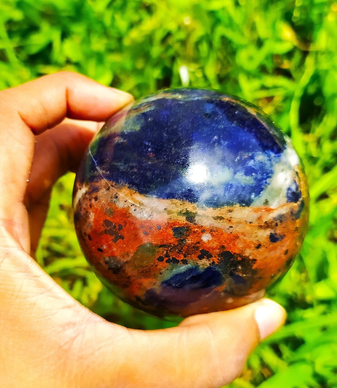 Buy BLUE SODALITE With Red Garnet SPHERE Large 70MM Two Crystal ...