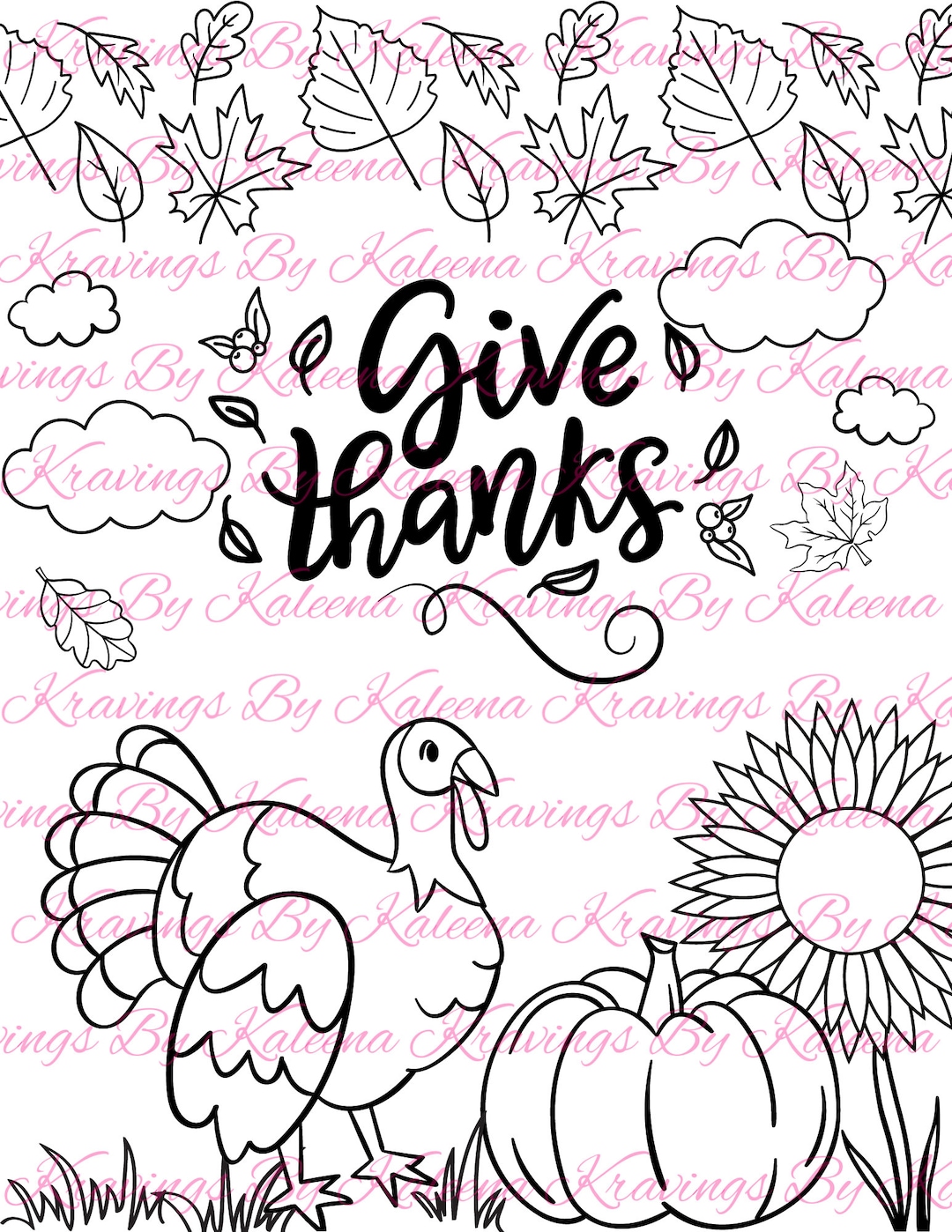 Give Thanks Downloadable, Printable Coloring Page - Etsy